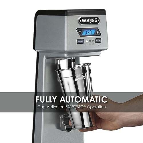 Waring Commercial WDM120TX Heavy-Duty Single 1Hp Spindle Drink Mixer with Countdown Timer, Digital Display, Automatic Start/Stop, 120V, 5-15 Phase Plug, 22" x 9" x 10.38"