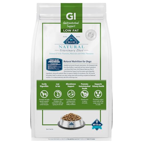 Blue Buffalo Natural Veterinary Diet GI Gastrointestinal Support Low Fat Dry Dog Food, Veterinarian Prescription Required, Whitefish, 6-lb. Bag