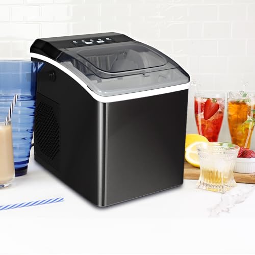 Koolatron Portable Countertop Ice Maker 26 lbs/24Hrs Black Stainless Steel 2 Ice Sizes Self-Cleaning 9 Ice Cubes in 6 Mins