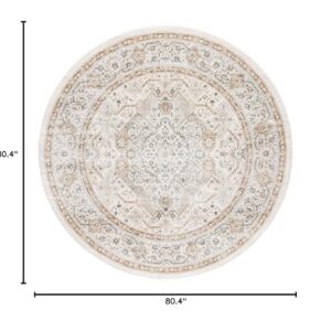 SAFAVIEH Isabella Collection Area Rug - 6'7" Round, Cream & Beige, Oriental Design, Non-Shedding & Easy Care, Ideal for High Traffic Areas in Living Room, Bedroom (ISA916B)