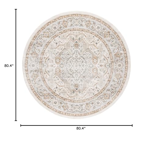 SAFAVIEH Isabella Collection Area Rug - 6'7" Round, Cream & Beige, Oriental Design, Non-Shedding & Easy Care, Ideal for High Traffic Areas in Living Room, Bedroom (ISA916B)