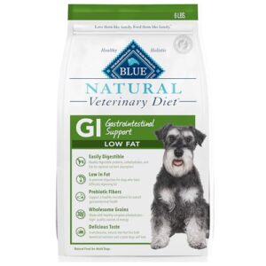 blue buffalo natural veterinary diet gi gastrointestinal support low fat dry dog food, veterinarian prescription required, whitefish, 6-lb. bag