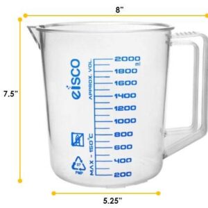 EISCO Measuring Jug, 2000ml - Polypropylene - Screen Printed Graduations, Spout & Handle for Easy Pouring - Excellent Optical Clarity