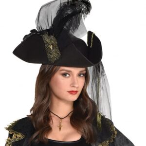 Tricorn Premier Black Feather Pirate Hat, Adult, One Size