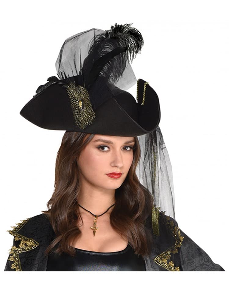 Tricorn Premier Black Feather Pirate Hat, Adult, One Size