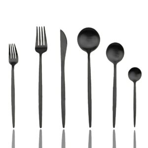 jashii luxury black flatware, silverware sets, 24-pieces elegant cute 18/10 stainless steel silverware set for eating home kitchen hotel restaurant, service sets for 4 people, dishwasher safe