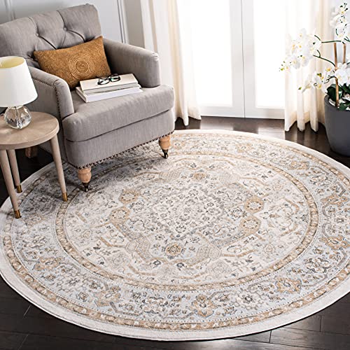 SAFAVIEH Isabella Collection Area Rug - 6'7" Round, Cream & Beige, Oriental Design, Non-Shedding & Easy Care, Ideal for High Traffic Areas in Living Room, Bedroom (ISA916B)