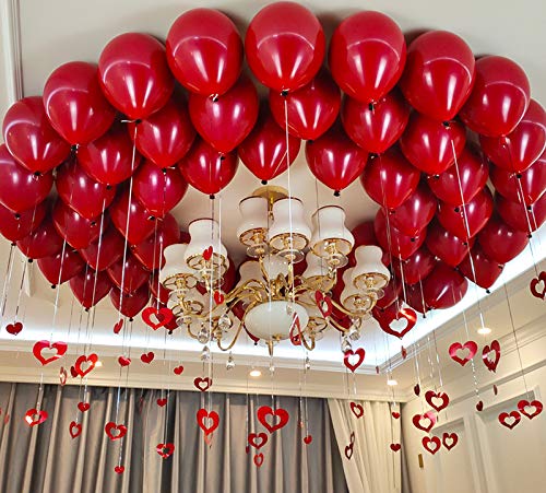 AnnoDeel 50pcs 10inch Red Ruby Latex Balloons, Red Round thick Ruby Double Latex Balloons for Love Bride Wedding Valentine Day Party Decoration Supply