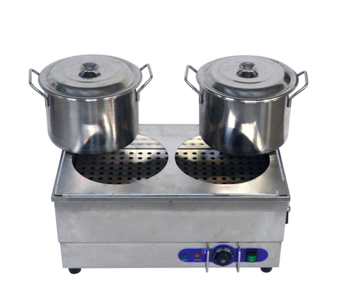 INTBUYING 2 Pan Food Soup Warmer Stove Bain Marie Commercial Canteen Buffet Steam Heater Stainless Steel with 2 Pots 110V 1500W