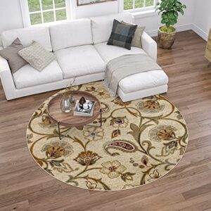 Fairfield Beige Modern Large 8ft Round Rug - Area Rug - Indoor Area Rugs for Living Room - Dining Room Rug - Bedroom Rug - Kitchen Rug - Entryway Rug Contemporary Carpet - Alfombras para Salas