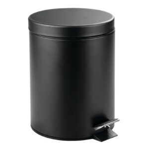 mdesign pedal bin — metal waste bin with pedal, lid and plastic bucket insert — perfect for bathroom, kitchen, and office — 5 litre household rubbish bin with ergonomic design — black