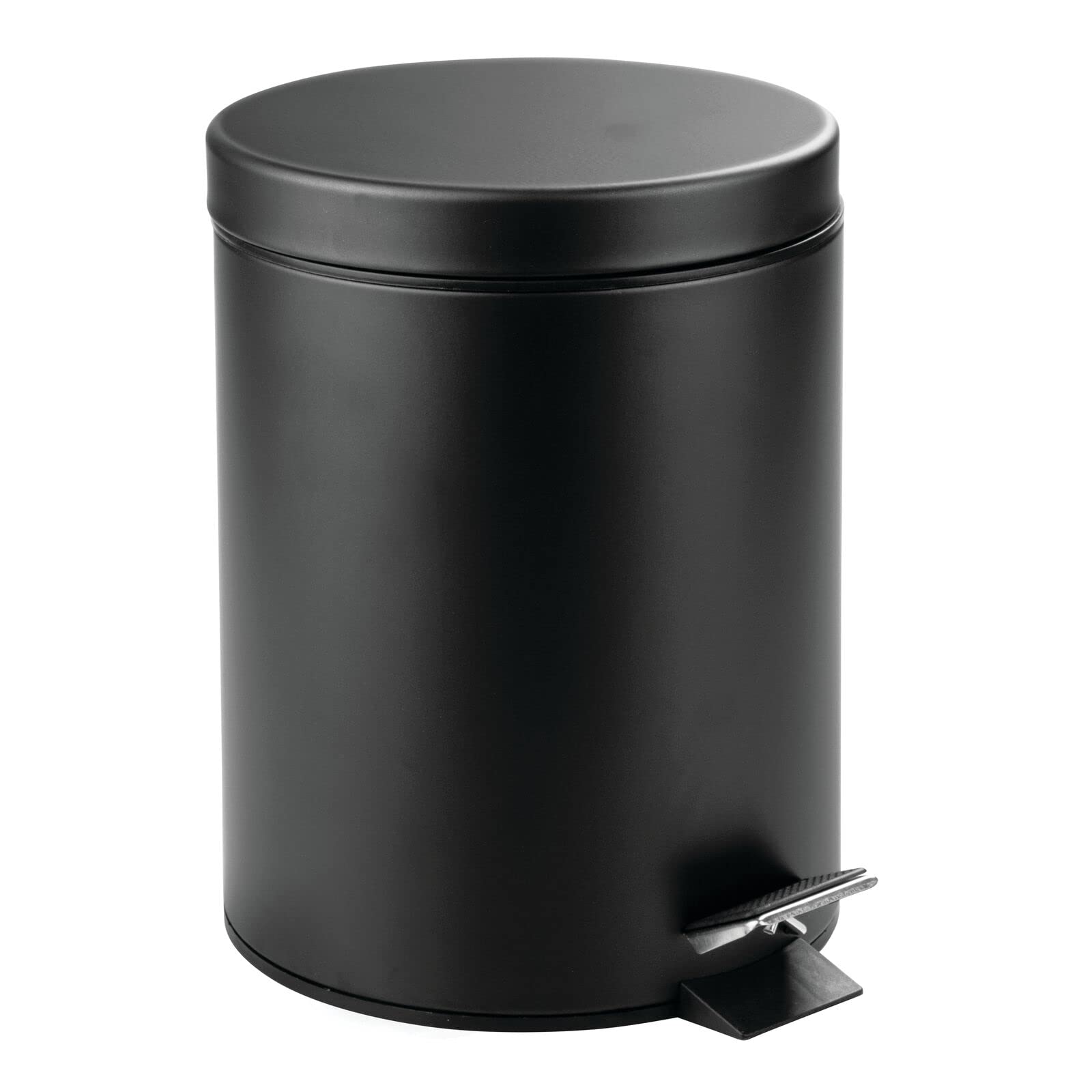 mDesign Pedal Bin — Metal Waste Bin with Pedal, Lid and Plastic Bucket Insert — Perfect for Bathroom, Kitchen, and Office — 5 Litre Household Rubbish Bin with Ergonomic Design — Black