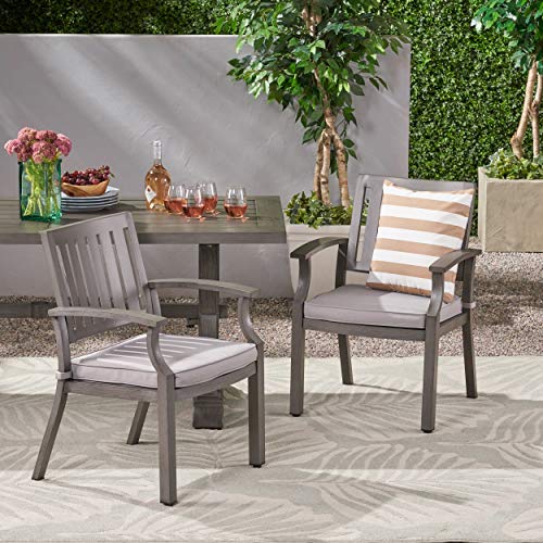 GDFStudio Outdoor Modern Aluminum Dining Chair with Cushion (Set of 2), Dark Gray and Silver