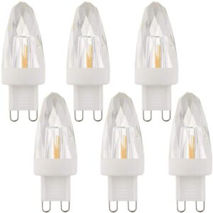 lxcom lighting g9 led light bulbs 2w (15w halogen equivalent) dimmable crystal cob bulb warm white 2700k 200lm g9 base ac110v for home lighting, 6 pack