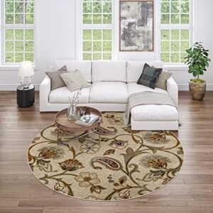 fairfield beige modern large 8ft round rug - area rug - indoor area rugs for living room - dining room rug - bedroom rug - kitchen rug - entryway rug contemporary carpet - alfombras para salas