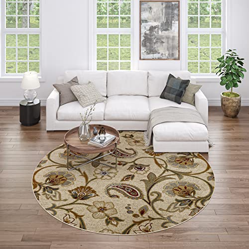 Fairfield Beige Modern Large 8ft Round Rug - Area Rug - Indoor Area Rugs for Living Room - Dining Room Rug - Bedroom Rug - Kitchen Rug - Entryway Rug Contemporary Carpet - Alfombras para Salas