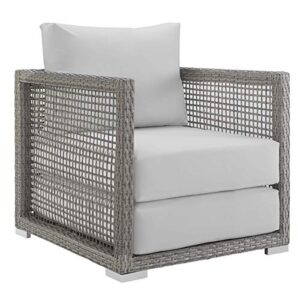 Modway Aura Outdoor Patio Wicker RattanSofa, Loveseat, Armchair and Coffee Table in Gray White