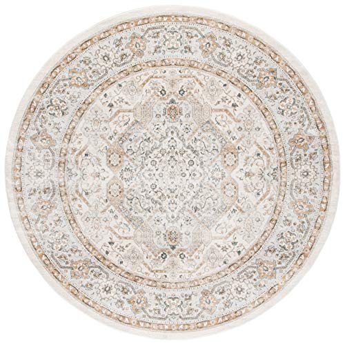 SAFAVIEH Isabella Collection Area Rug - 6'7" Round, Cream & Beige, Oriental Design, Non-Shedding & Easy Care, Ideal for High Traffic Areas in Living Room, Bedroom (ISA916B)