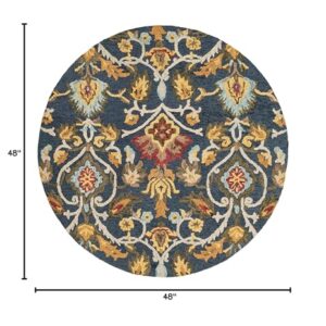 SAFAVIEH Blossom Collection 4' Round Navy / Multi BLM402A Handmade Premium Wool Area Rug