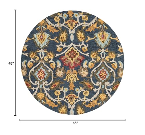 SAFAVIEH Blossom Collection 4' Round Navy / Multi BLM402A Handmade Premium Wool Area Rug