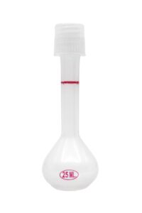 eisco volumetric flask, 25ml - chemical & heat resistant polypropylene, with screw cap - autoclavable