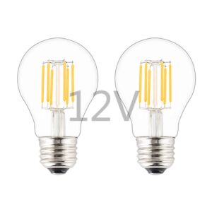 opalray dc 12v-24v low voltage input led bulb, classic a19(a60) style, 6w 600lm, dimmable with 12v pwm dc dimmer, e26 medium base lamp, warm white light, 60w incandescent equivalent, 12v power, 2 pack