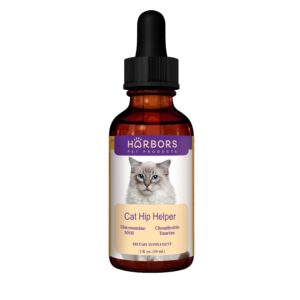 harbor's cat hip helper - cat joint supplement liquid for fast pain relief, smooth younger hips. natural nutrients, glucosamine, msm, chondroitin, hyaluronic acid, yummy organic beef flavor - 59 ml