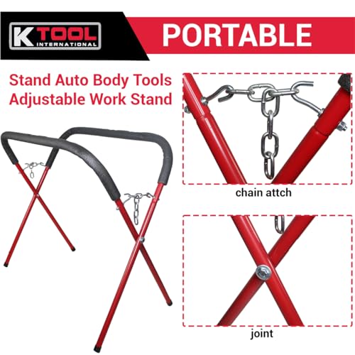 K Tool International 79750 Automotive Fender Stand for Garages, Repair Shops, and DIY, 41" x 43" x 35", 500 lbs. Capacity, Adjustable, Padded, Powder-Coated Tubular Steel, Rubber Feet, Red/Black