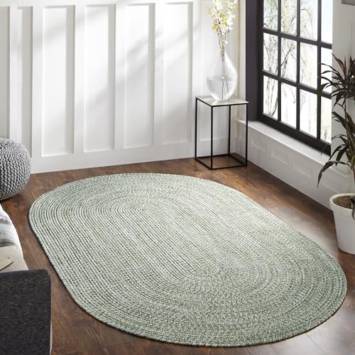 Superior Kinallen Reversible Braided Oval Indoor/Outdoor Area Rug for Living Room Bedroom Office Kitchen Dining Washable Rugs, 6' x 9', Green-White