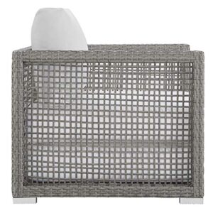 Modway Aura Outdoor Patio Wicker RattanSofa, Loveseat, Armchair and Coffee Table in Gray White