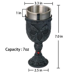 alikiki Medieval Dark-Night Dragon Goblet - Dungeons and Dragons Gifts Game Ideas of Thrones Merchandise 7oz Stainless Steel Drinking cup Gothic GOT Dragon D&D Chalice Party Decor Collectible