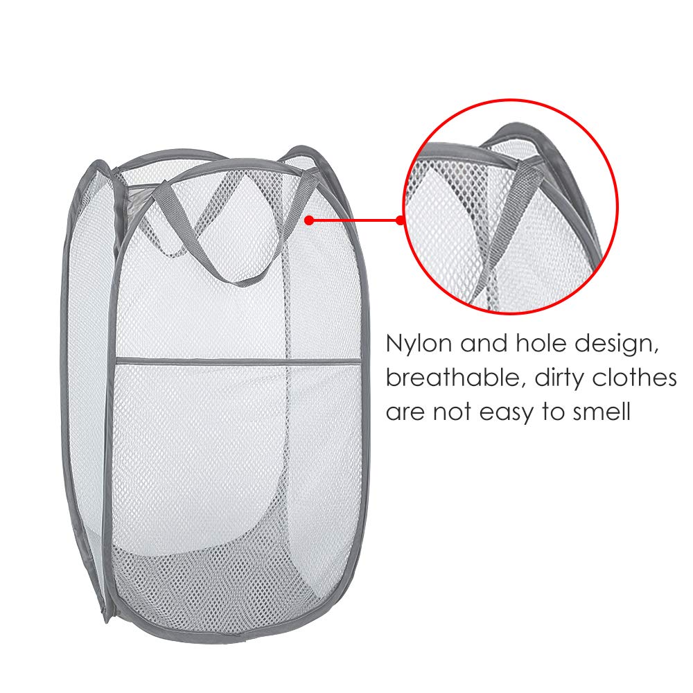 WD&CD 2PCS Laundry Baskets Foldable Pop Up Mesh Washing Laundry Basket Bag Bin Hamper Toy Tidy Storage Organiser Organizer(Gray)