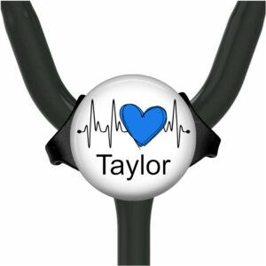 stethoscope name tag - ekg heart (10 colors) adjustable yoke id personalized with name, monogram - add unique style with custom settings