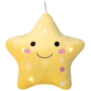 DearSun 13''Creative Twinkle Star Colorful Night Light Plush Pillows Light up Night Stuffed Toys Perfect for Birthday Christmas Holiday Valentines (Yellow)