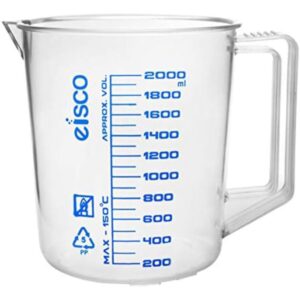 eisco measuring jug, 2000ml - polypropylene - screen printed graduations, spout & handle for easy pouring - excellent optical clarity