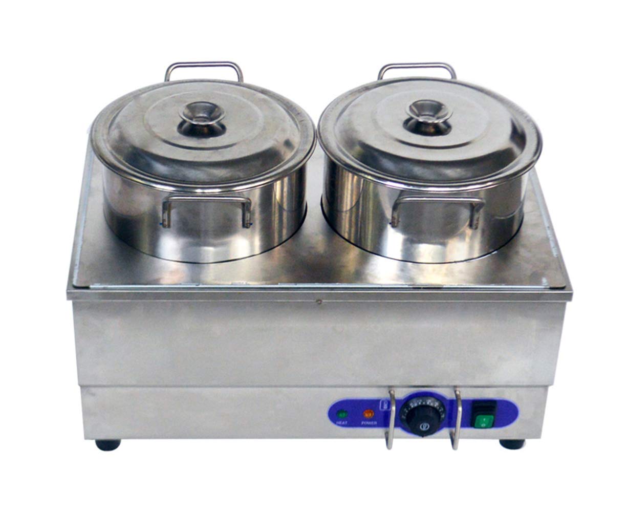 INTBUYING 2 Pan Food Soup Warmer Stove Bain Marie Commercial Canteen Buffet Steam Heater Stainless Steel with 2 Pots 110V 1500W