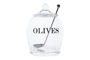 creative co-op clear glass "olive" jar with lid & slotted stainless steel spoon (set of 3 pieces including lid)