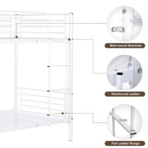 Bonnlo Bunk Bed Twin Over Twin, Metal Bunk Beds White for Girls/Boys/Adults, Anti-Slip Flat Step, No Box Spring Needed