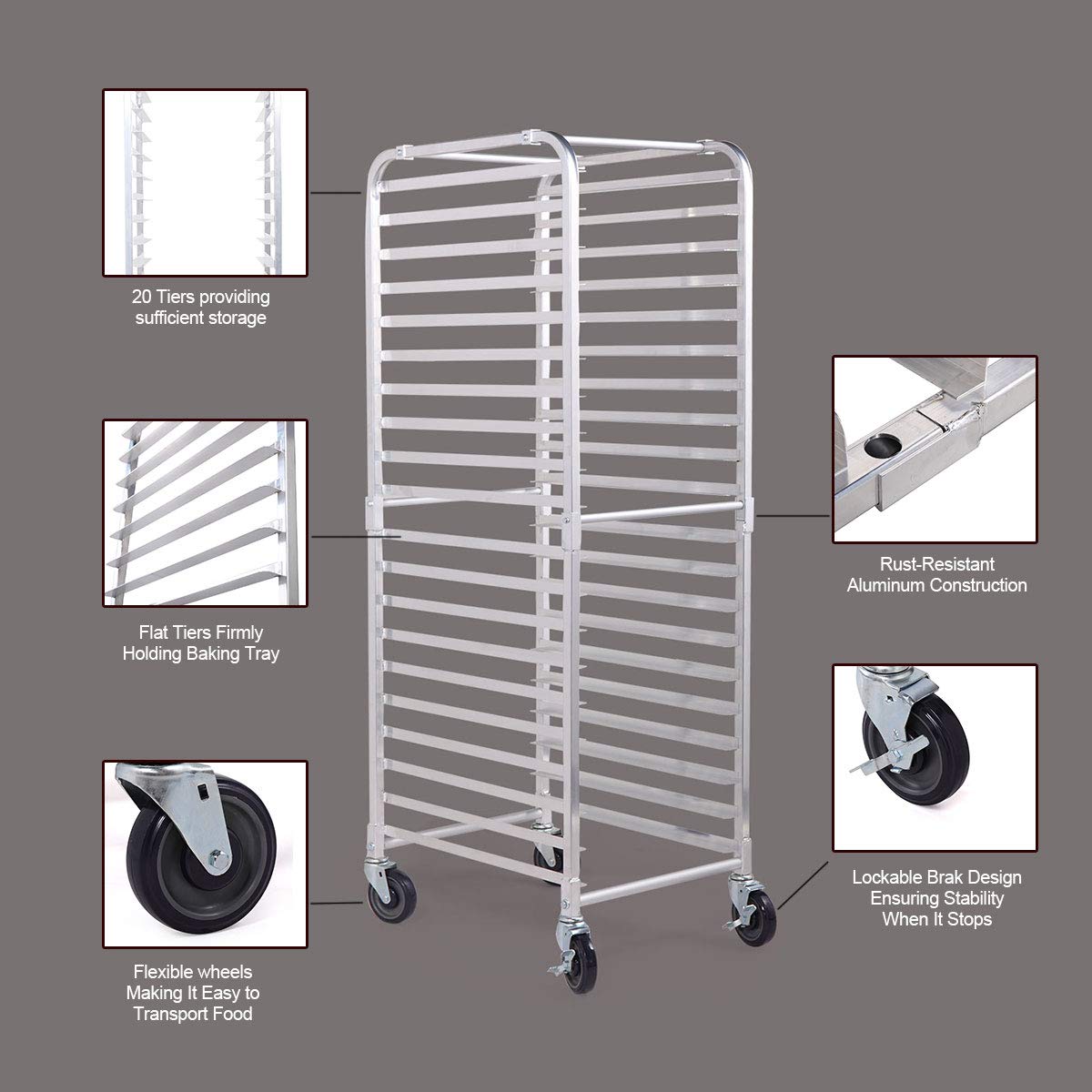 Sandinrayli Bakery Rack, 20-tier Bakers Rack with Wheels for Cooking, Cookie Cooling Rack for Half & Full Sheet Pan, Steel Commercial Baking Rack for Kitchen Baking Sheet,26" L X 20" W X 72" H