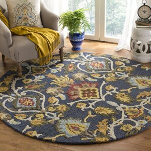 safavieh blossom collection 4' round navy / multi blm402a handmade premium wool area rug