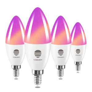 smart candelabra led bulbs, e12 smart bulbs compatible with alexa/google home, 6w (60w equivalent) 600lm, smart chandelier light bulbs, no hub required, 2.4ghz wifi only, 4 pack