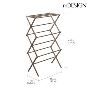 mDesign Bamboo Clothes Drying Rack - Collapsible, Foldable Wooden Laundry Drying Rack - Compact and Portable Indoor or Outdoor Air Dry Rack for Clothes and Delicates - Echo Collection - Gray