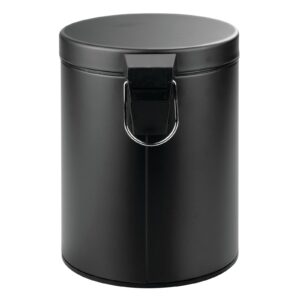 mDesign Pedal Bin — Metal Waste Bin with Pedal, Lid and Plastic Bucket Insert — Perfect for Bathroom, Kitchen, and Office — 5 Litre Household Rubbish Bin with Ergonomic Design — Black