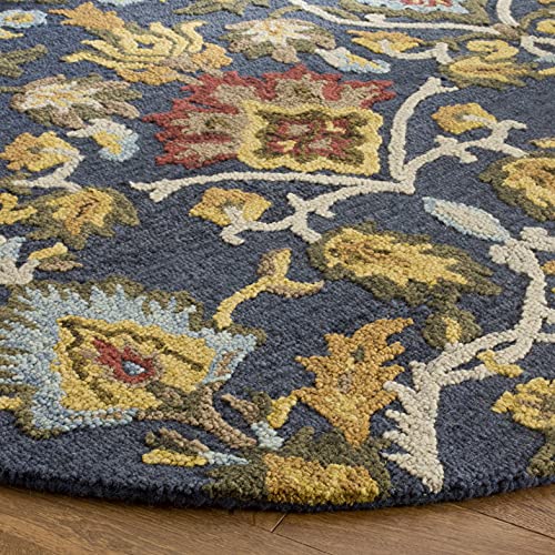 SAFAVIEH Blossom Collection 4' Round Navy / Multi BLM402A Handmade Premium Wool Area Rug