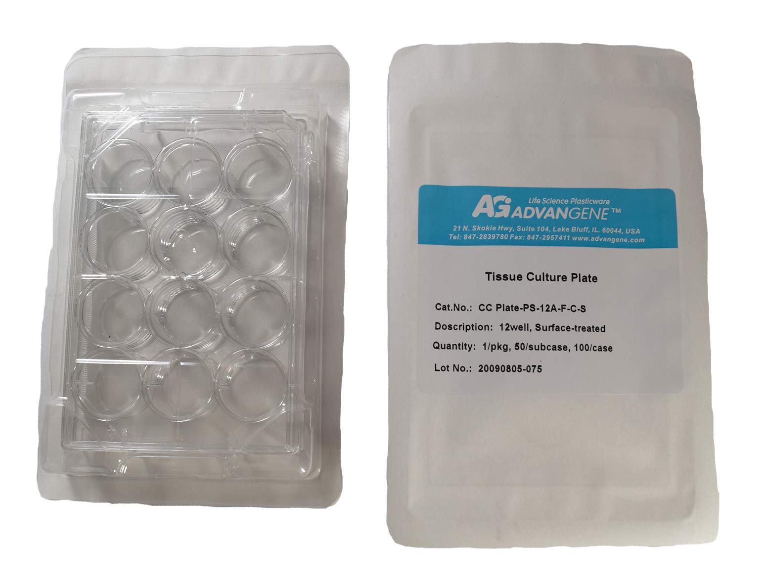 ADVANGENE 12 Well Treated Sterile Flat Tissue Culture Plate (50/Case)