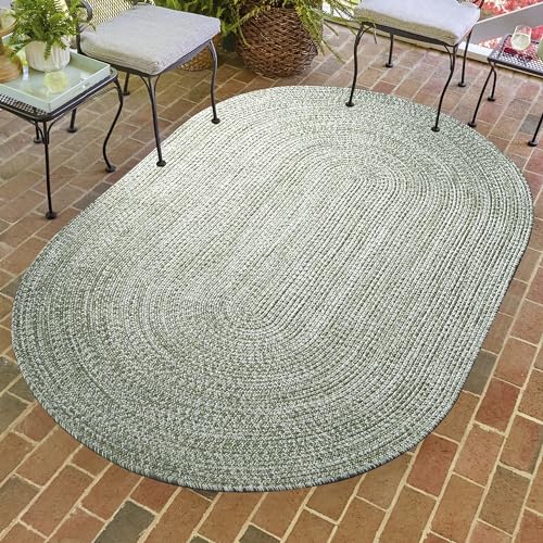 Superior Kinallen Reversible Braided Oval Indoor/Outdoor Area Rug for Living Room Bedroom Office Kitchen Dining Washable Rugs, 6' x 9', Green-White