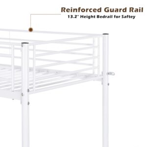 Bonnlo Bunk Bed Twin Over Twin, Metal Bunk Beds White for Girls/Boys/Adults, Anti-Slip Flat Step, No Box Spring Needed