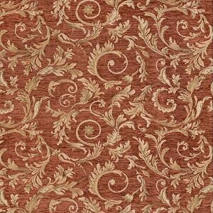 57" wide upholstery floral chenille leaf drapery home fabric terracotta color by the yard