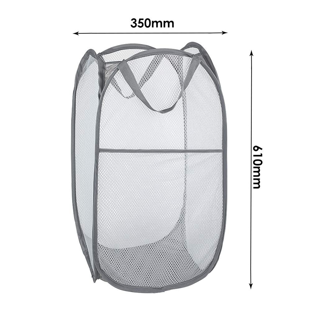 WD&CD 2PCS Laundry Baskets Foldable Pop Up Mesh Washing Laundry Basket Bag Bin Hamper Toy Tidy Storage Organiser Organizer(Gray)