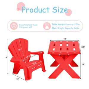 Costzon Kids Table and Chair Set, Outdoor Toddler Activity Table and Adirondack Chairs for Picnic, Garden, Patio, Backyard & Beach, Kids Outdoor Table and Chair Set (Red)